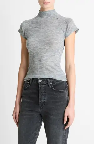 Vince Wool Raglan Cap-sleeve Mock-neck Top