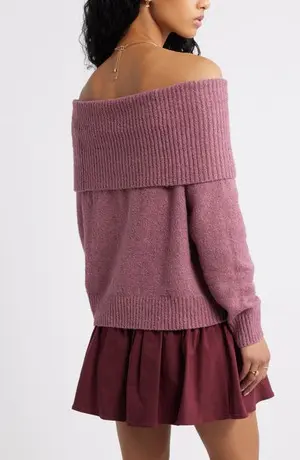 Bp. Bouclé Off-the-shoulder Sweater - Burgundy Shade