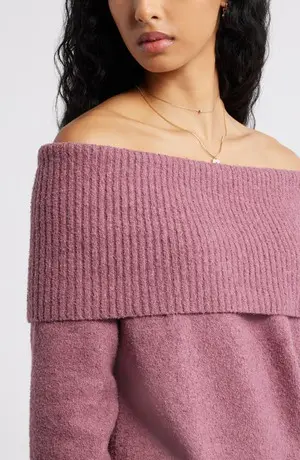 Bp. Bouclé Off-the-shoulder Sweater - Burgundy Shade