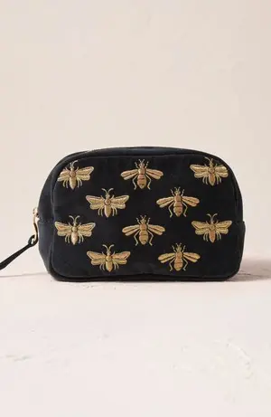 ELIZABETH SCARLETT Honey Bee Velvet Makeup Bag - Charcoal
