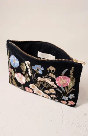 ELIZABETH SCARLETT Pressed Flowers Velvet Everyday Pouch