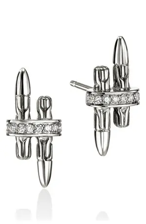 John Hardy Spear Stud Earrings With Pave Diamonds In Sterling - Silver