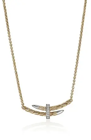 John Hardy Pavé Diamond Spear Station Necklace - Silver And Gold