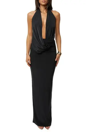 JLUXLABEL Dawn Drape Halter Maxi Dress - Black