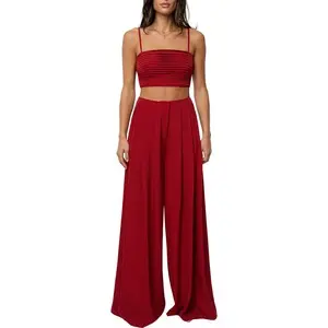 JLUXLABEL Serenade Crop Top And Wide Leg Pants - Red