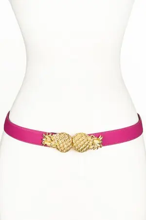 RAINA BELTS Pineapple Buckle Leather Belt - Pink