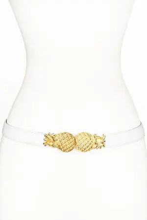 RAINA BELTS Pineapple Buckle Leather Belt White