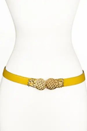 RAINA BELTS Pineapple Buckle Leather Belt - Yellow