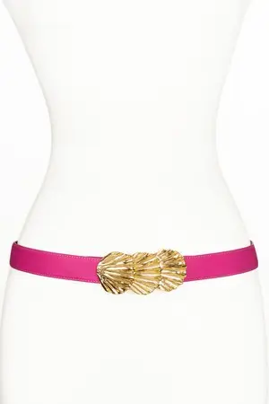RAINA BELTS Sea Shells Buckle Leather Belt - Pink