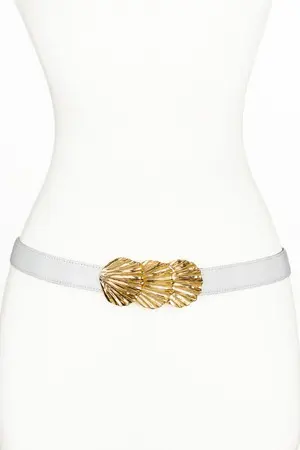 RAINA BELTS Sea Shells Buckle Leather Belt - White