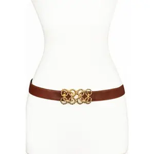 RAINA BELTS Torchon Rope Buckle Leather Belt - Cognac