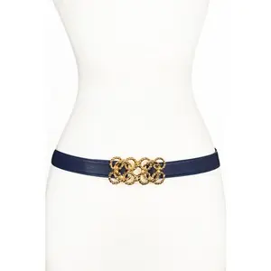 RAINA BELTS Torchon Rope Buckle Leather Belt - Navy