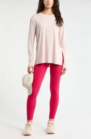 Zella Long Sleeve Split Hem T-shirt - Pink Hush