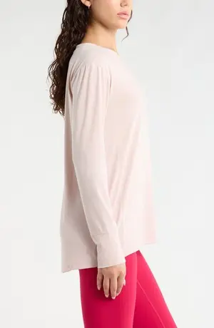 Zella Long Sleeve Split Hem T-shirt - Pink Hush