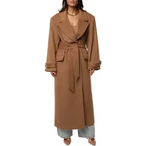 JLUXLABEL Empire Double Breasted Longline Coat - Brown