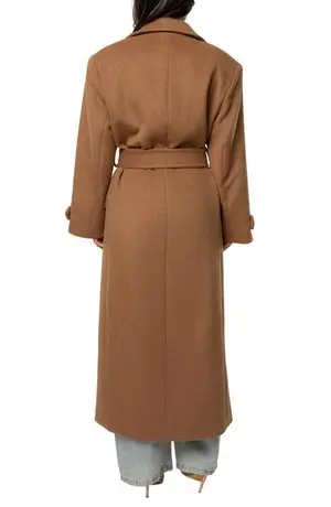 JLUXLABEL Empire Double Breasted Longline Coat - Brown