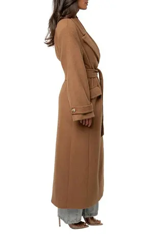 JLUXLABEL Empire Double Breasted Longline Coat - Brown
