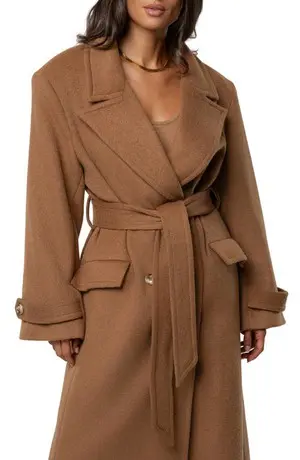 JLUXLABEL Empire Double Breasted Longline Coat - Brown
