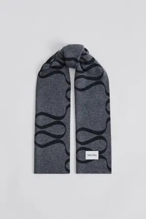 MALINA Monogram Wool Blend Scarf - Grey