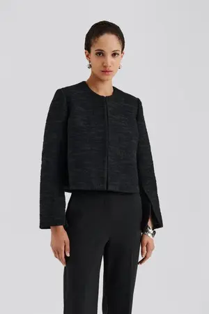 MALINA Ruthie Cropped Boucle Blazer - Black