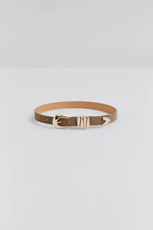 MALINA Azelia Buckle Leather Belt - Taupe