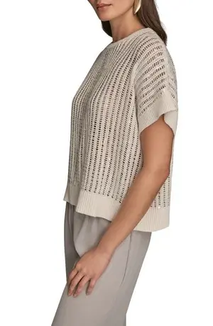 Donna Karan New York Sequin Open Stitch Sweater - Cream