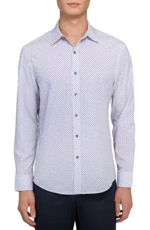 W.R.K Slim Fit Neat Medallion Print Performance Button-up Shirt - White/red