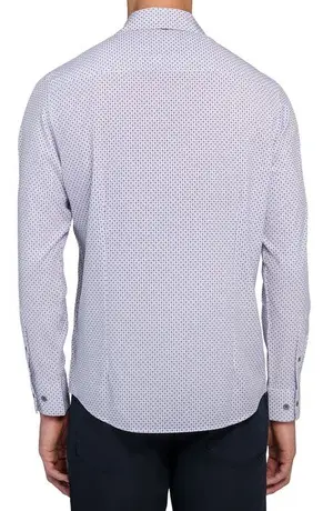 W.R.K Slim Fit Neat Medallion Print Performance Button-up Shirt - White/red