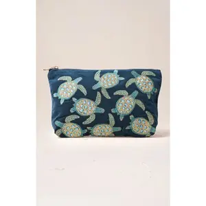 ELIZABETH SCARLETT Turtle Conservation Velvet Everyday Pouch - Marine Navy