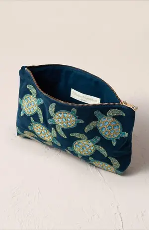 ELIZABETH SCARLETT Turtle Conservation Velvet Everyday Pouch
