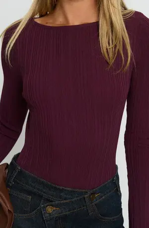 Princess Polly Open Back Rib Bodysuit - Plum