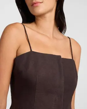 Onia Air Linen Strappy Square Neck Top - Espresso