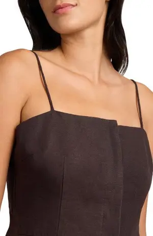 Onia Air Linen Strappy Square Neck Top - Espresso