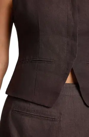 Onia Air Linen Strappy Square Neck Top - Espresso
