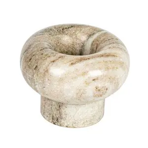 STORIED HOME Small Round Marble Tealight Holder - Beige