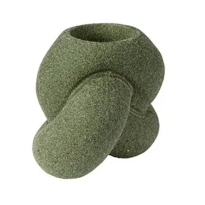 STORIED HOME Stoneware Tealight/taper Holder, Sand Finish - Green