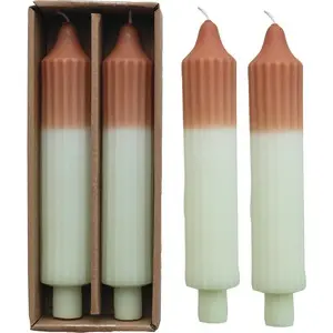 STORIED HOME Two-tone Pleated Taper Candles In Box, Camel Color - Brown