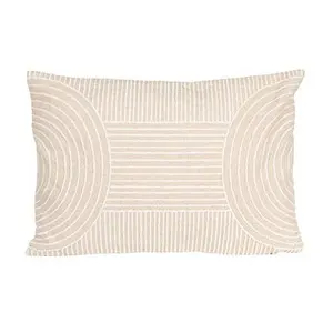 STORIED HOME Cotton Blend Embroidered Lumbar Pillow With Geometric Stripes - White