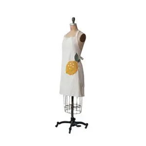 STORIED HOME Embroidered Cotton And Linen Apron With Pocket - Yellow