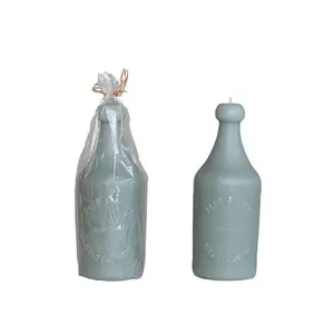 STORIED HOME Unscented Embossed Bottle Shaped Candle - Grey
