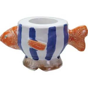 STORIED HOME Hand-painted Stoneware Fish Tealight/taper Holder - Blue