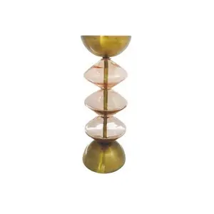 STORIED HOME Reclaimed Glass And Metal Decorative Pillar Candle Holder - Gold