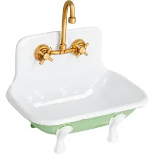 STORIED HOME Vintage-inspired Metal Sink Soap Dish With Faucet Design, Green - White