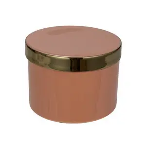 STORIED HOME Enameled Metal Box With Shiny Interior - Pink