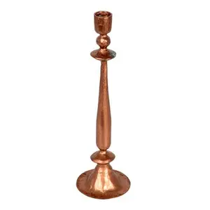 STORIED HOME 11.75 Round Hand-forged Cast Metal Taper Holder - Copper