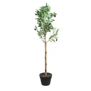 STORIED HOME Potted Faux Olive Artificial Flower - Green