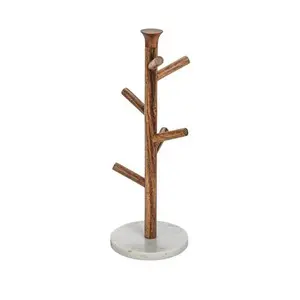 STORIED HOME Tall Mango Wood And Marble Mug Rack - Natural