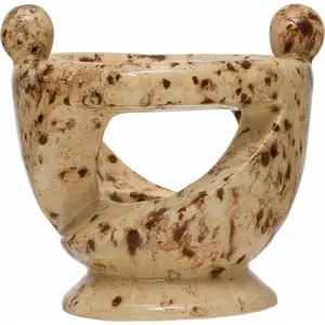 STORIED HOME Stoneware Tealight Holder With Hand-in-hand Figures - Natural