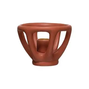 STORIED HOME Stoneware Taper Holder - Orange
