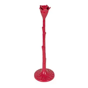STORIED HOME Tall Cast Metal Flower Shaped Taper Holder - Pink